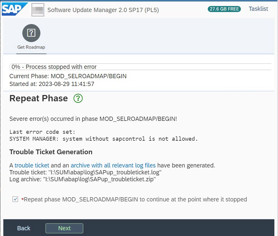 Software Update Manager (SUM): System without sapcontrol is not allowed